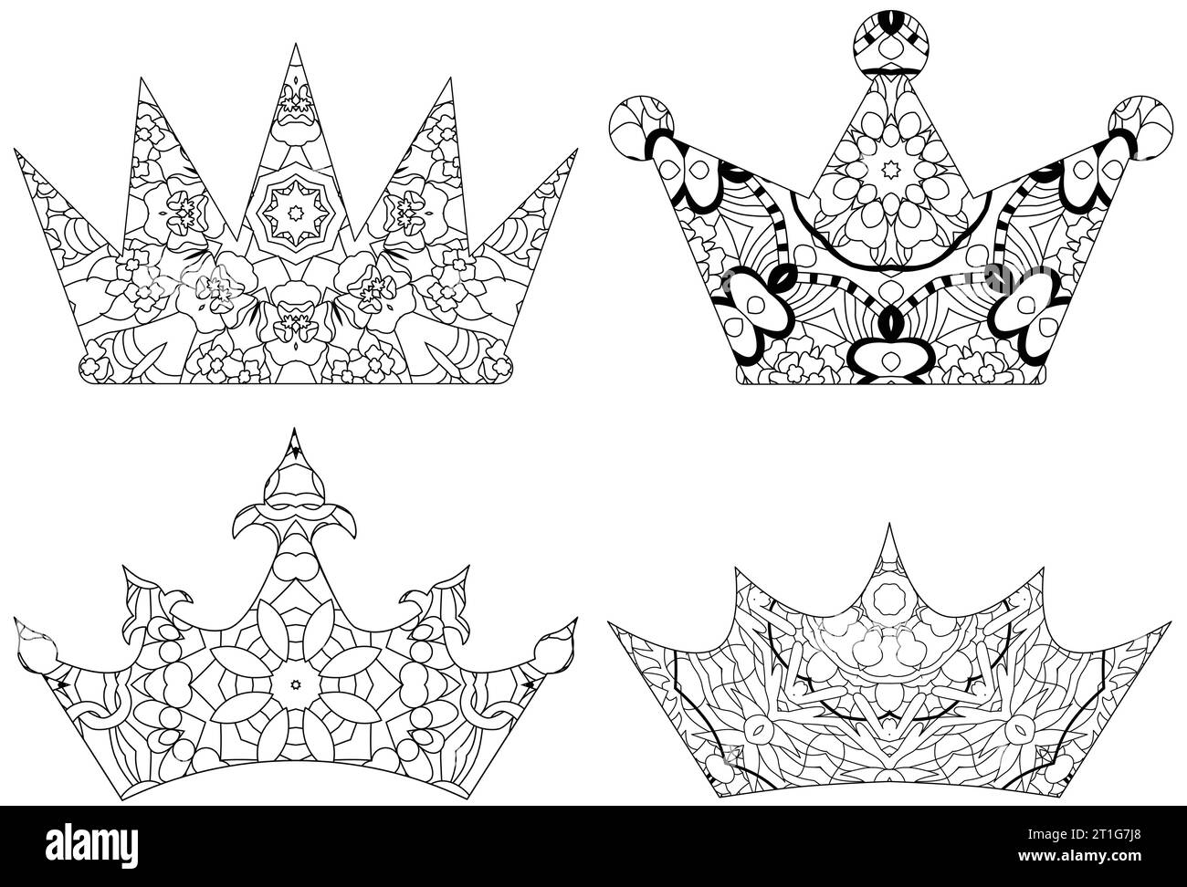 Set of Crowns zentangle styled for t-shirt design, tattoo and other ...