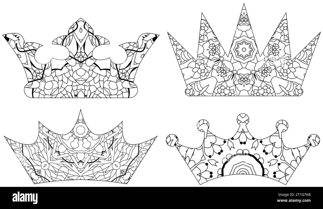 Set of Crowns zentangle styled for t-shirt design, tattoo and other ...