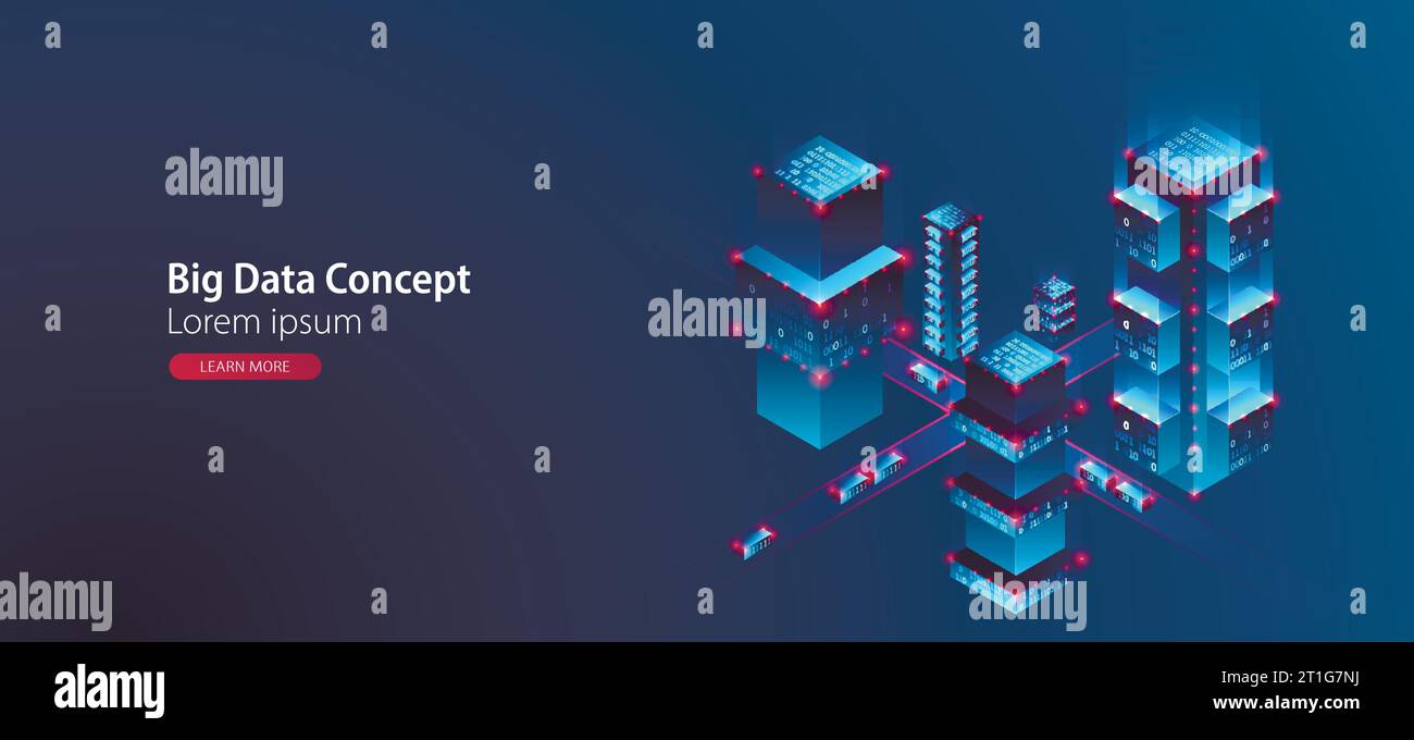 Smart city. Isometric big data concept, database. Abstract technology background. Vector ...