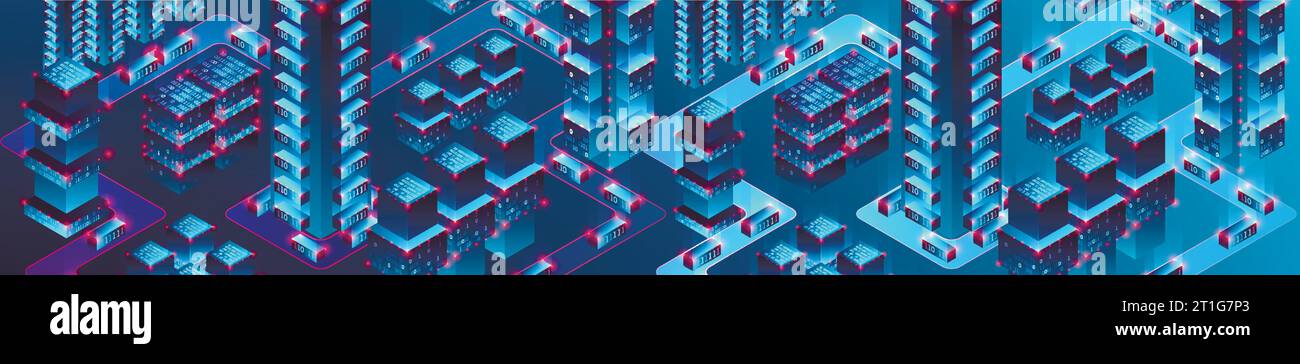 Smart city. Isometric big data concept, database. Abstract technology ...
