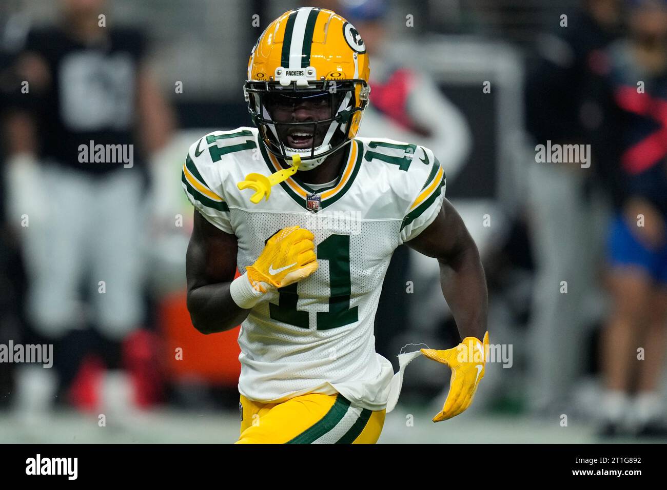 Green Bay Packers wide receiver Jayden Reed (11) plays against the Las ...