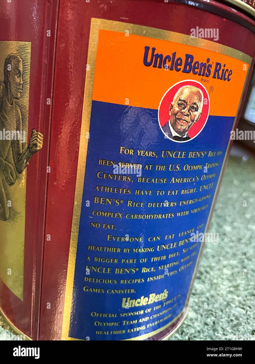 Close up of uncle Ben's rice package, sponsor of the 1992 Olympic team ...