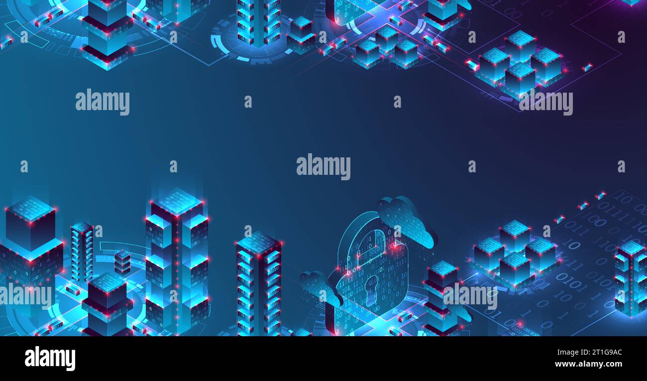 Smart city. Isometric big data concept, database. Abstract technology ...