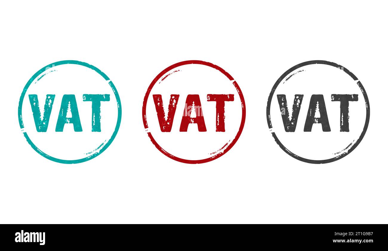 VAT stamp icons in few color versions. Value-added tax and invoice ...