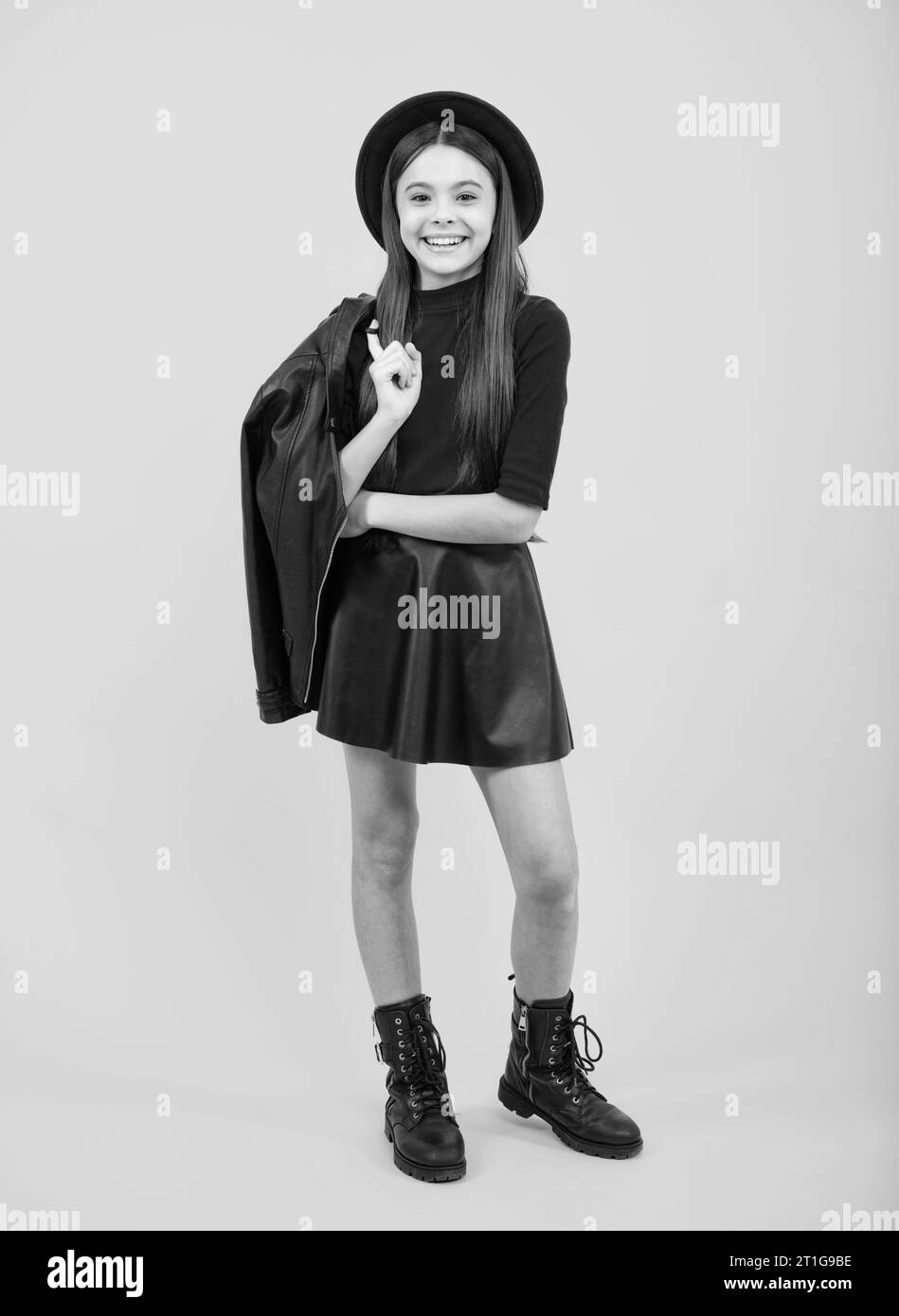 Full length of pretty cheerful teenager girl having fun good mood and ...