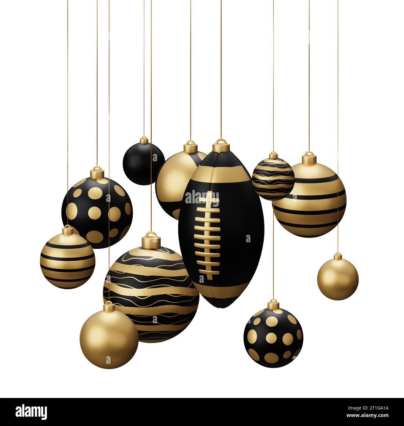 Golden Black rugby Hanging Christmas Balls. christmas sport 3d render ...