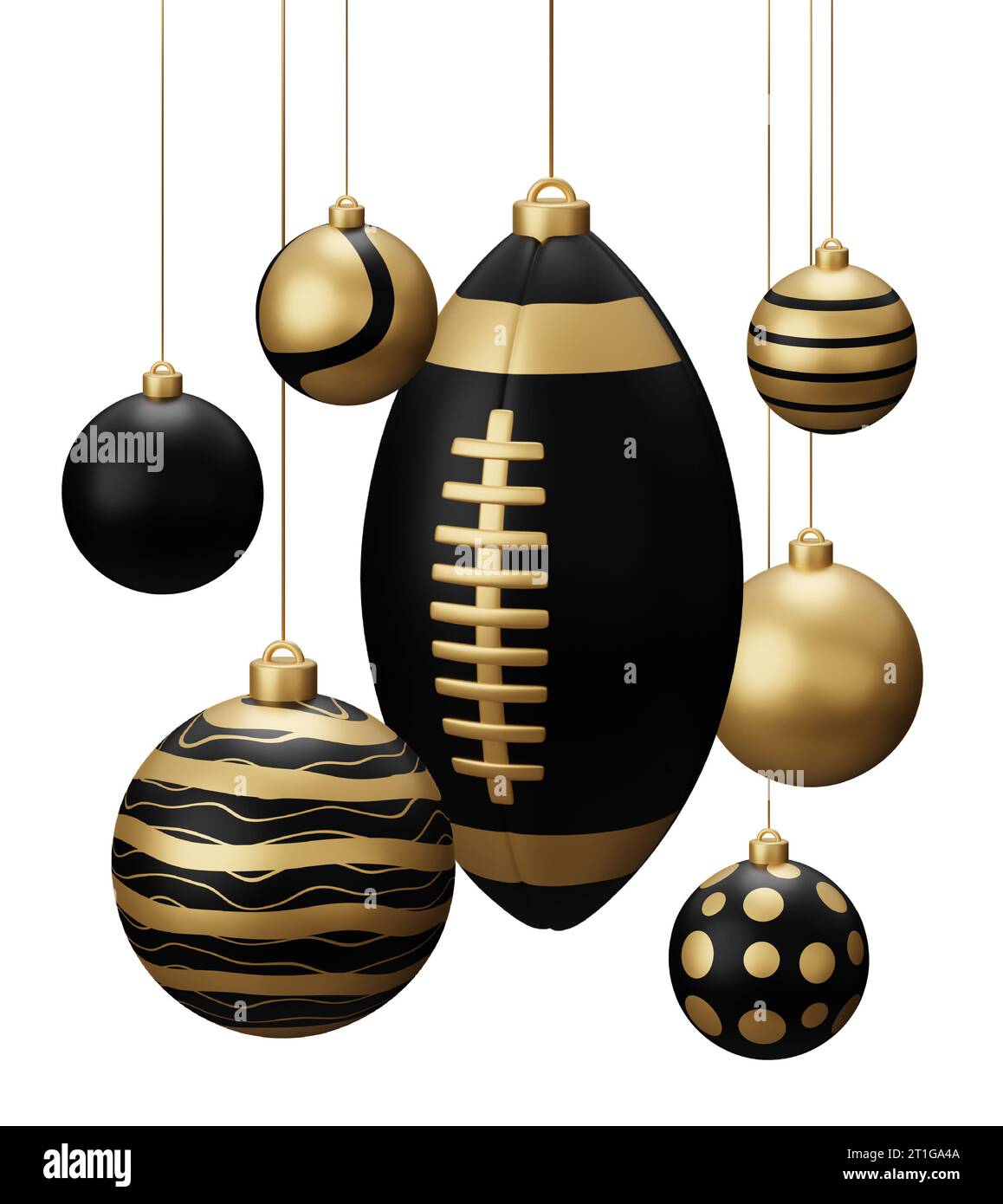 Golden Black rugby Hanging Christmas Balls. christmas sport 3d render ...