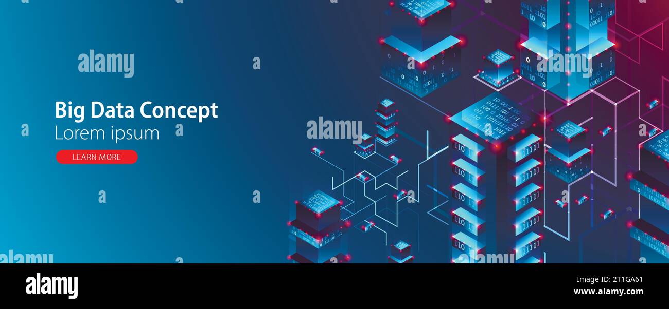 Isometric big data flow processing concept, cloud database. Abstract technology background ...