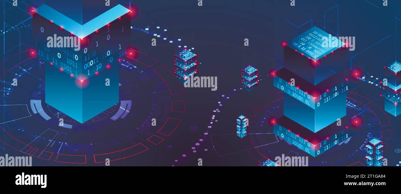 Isometric big data concept, database. Abstract technology background ...