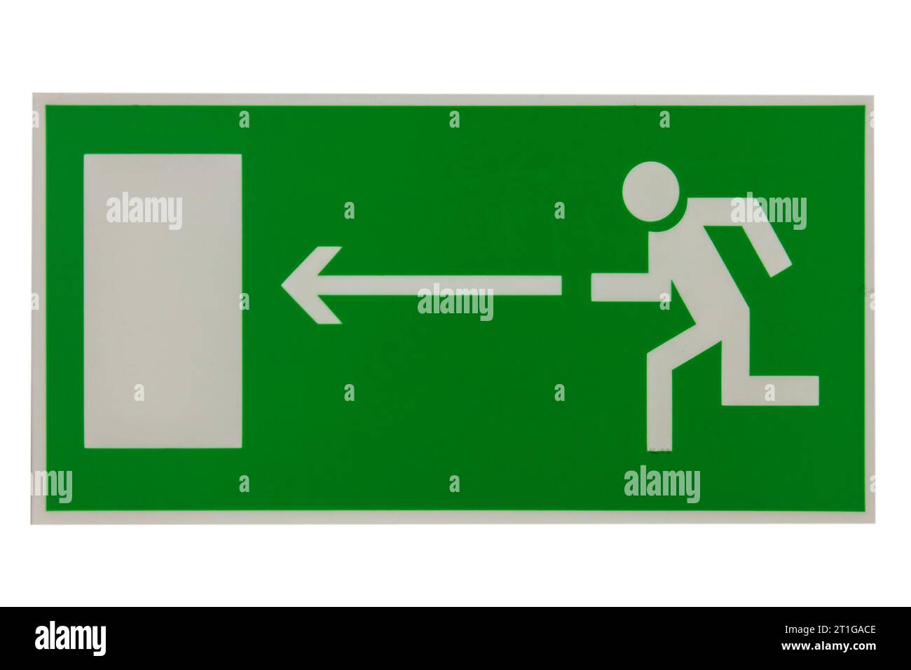 Green safety sign direction to emergency exit. Isolate on a white ...