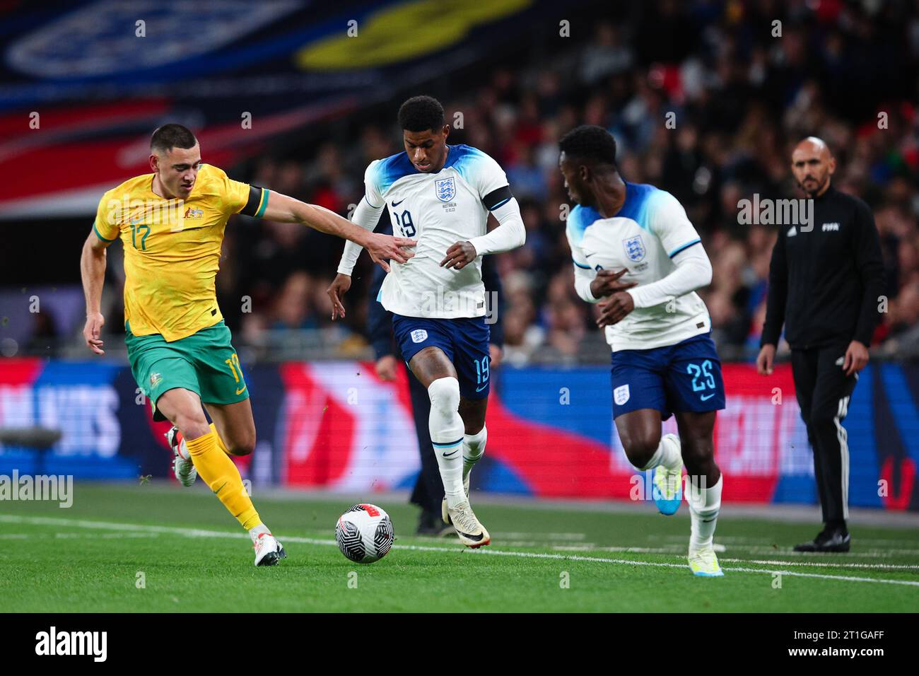 LONDON, UK - 13th Oct 2023: Marcus Rashford of England holds off the ...
