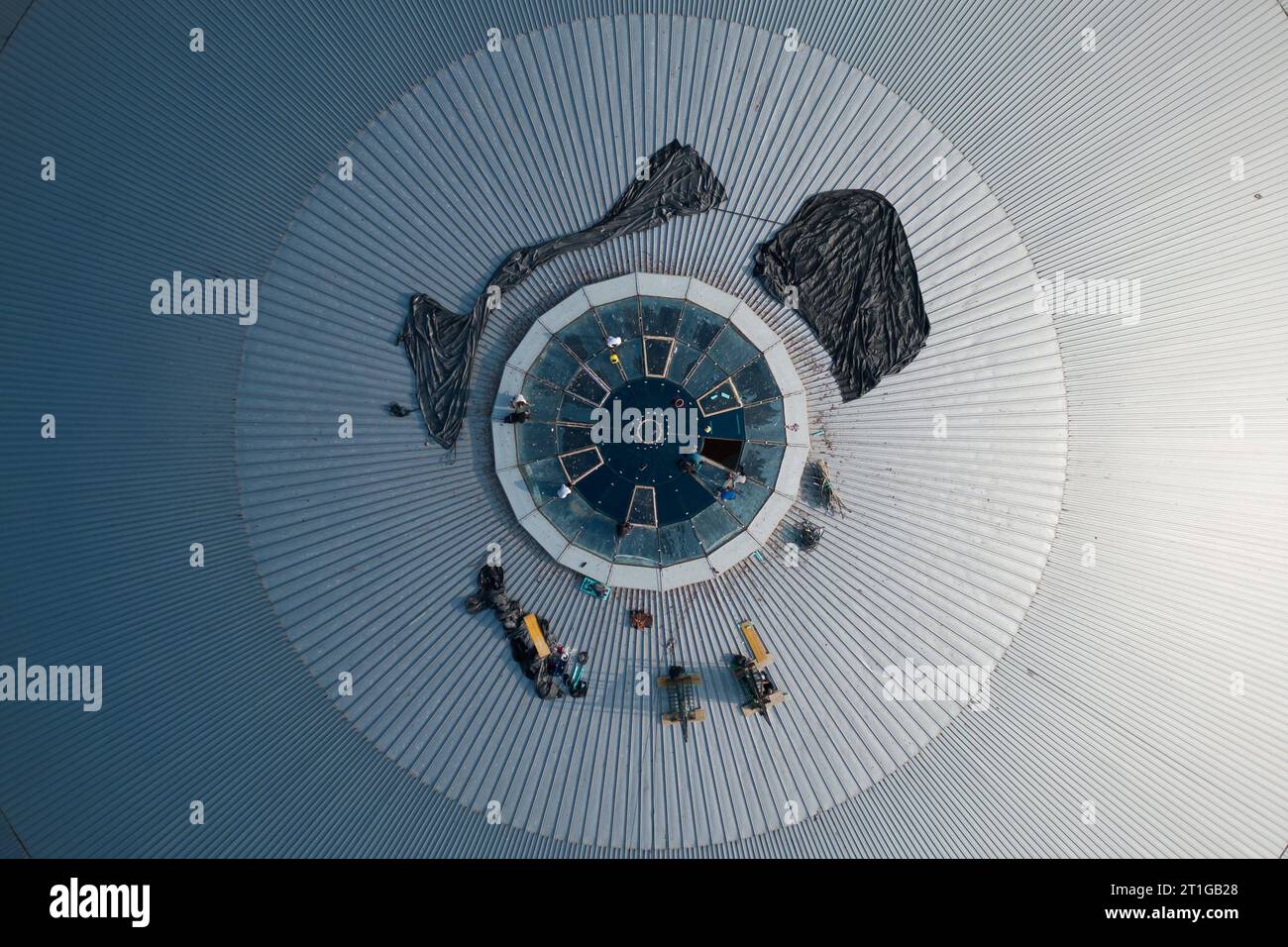 Croatia, Zadar, 131023. Maintenance work on the glass dome of the ...