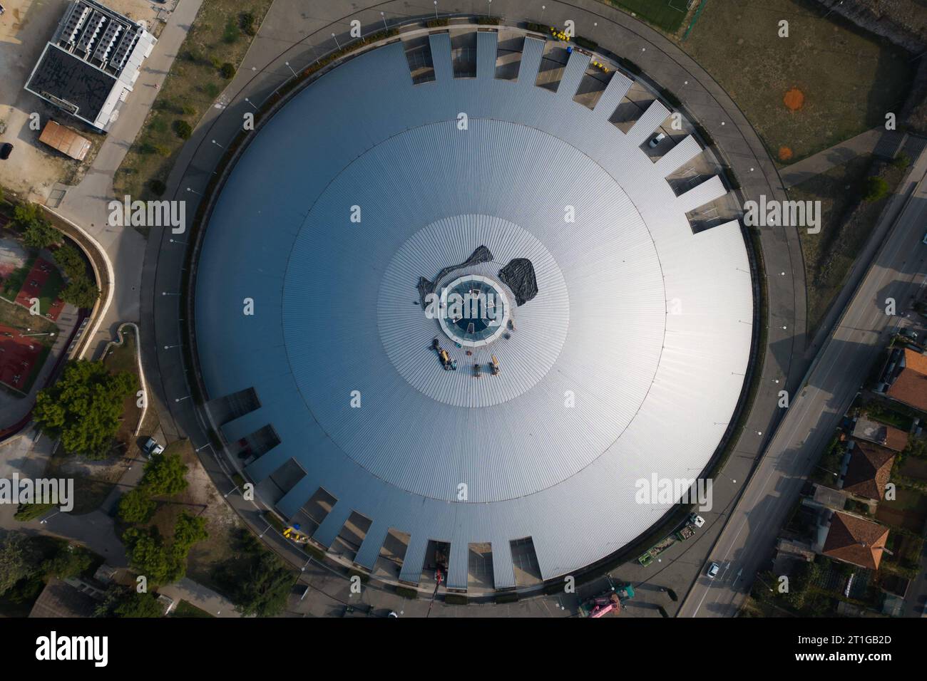 Croatia, Zadar, 131023. Maintenance work on the glass dome of the ...