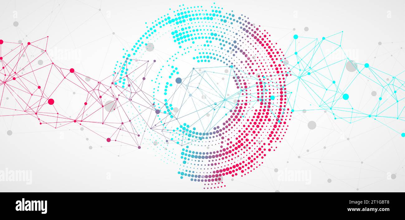 Polygonal science background with connecting dots and lines. Digital data visualization Stock ...