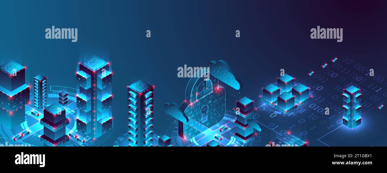 Smart city. Isometric big data concept, database. Abstract technology ...