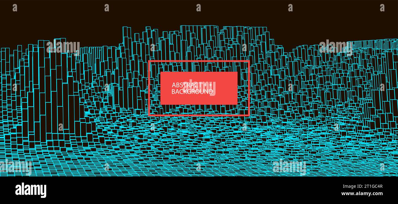 Square pattern. Wireframe landscape background. Futuristic vector ...