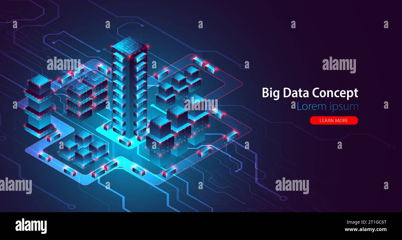 Isometric Big Data Flow Processing Concept Database Abstract Technology Background Vector