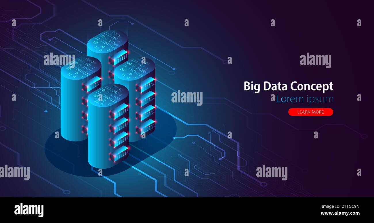 Isometric big data flow processing concept, database. Abstract technology background. Vector ...
