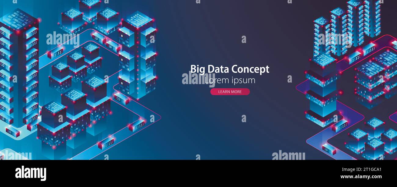 Smart city. Isometric big data concept, database. Abstract technology background. Vector ...