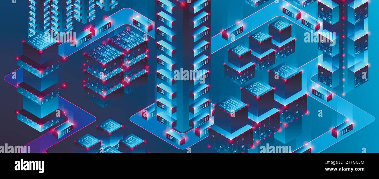 Smart city. Isometric big data concept, database. Abstract technology ...