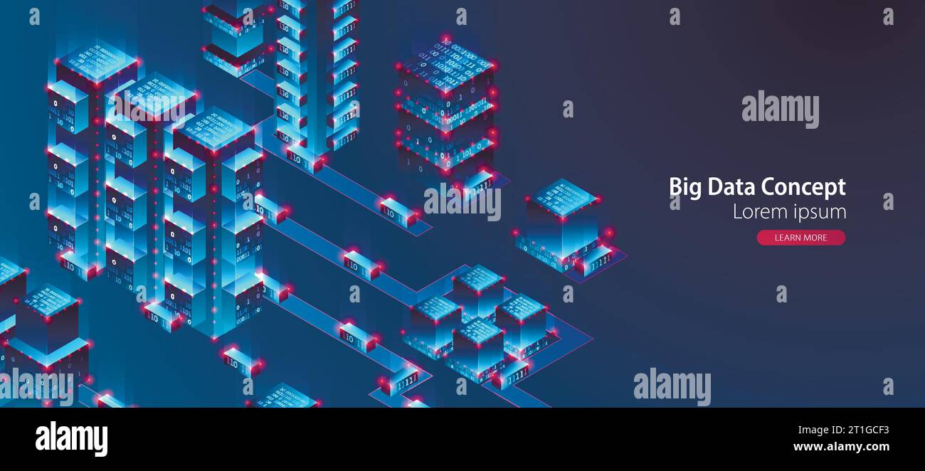 Smart city. Isometric big data concept, database. Abstract technology background. Vector ...