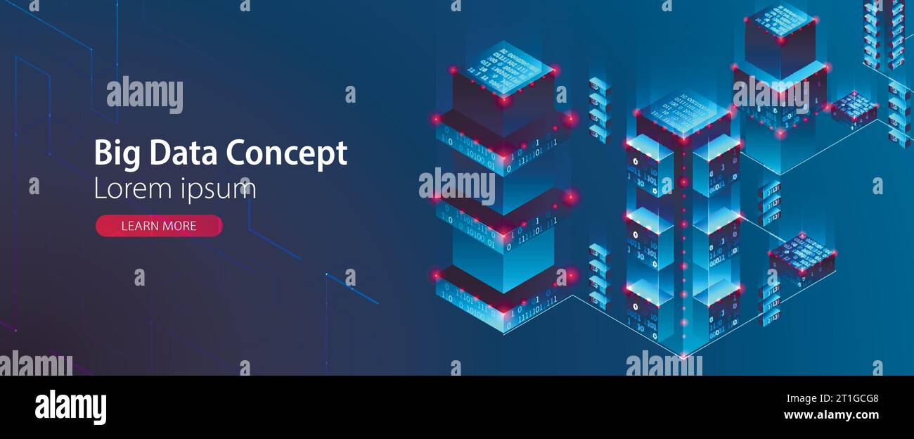 Isometric big data concept, database. Abstract technology background ...
