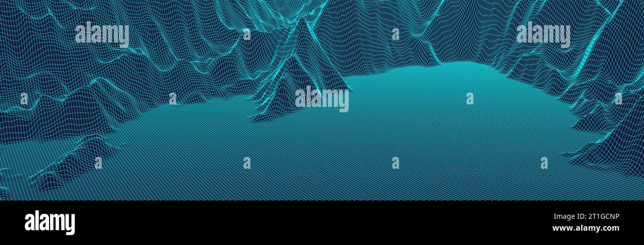 Big Data. Abstract digital landscape. Wireframe landscape background ...