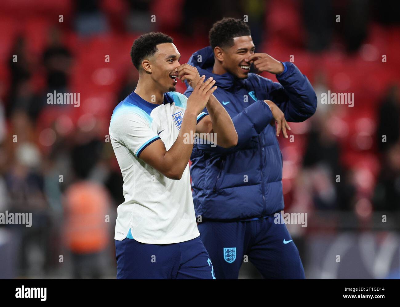 London, UK. 13th Oct, 2023. Trent Alexander-Arnold of England and Jude ...