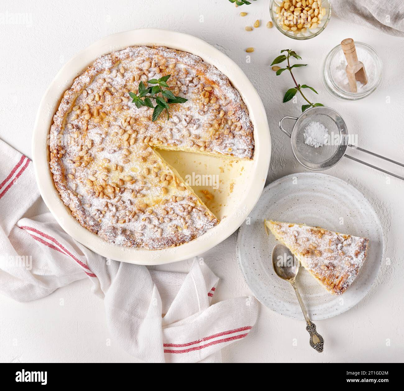 Italian Tart Torta Della Nona With Ricotta And Custard Pine Nuts