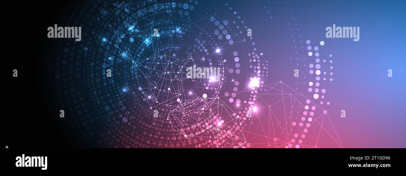 Polygonal science background with connecting dots and lines. Digital data visualization Stock ...