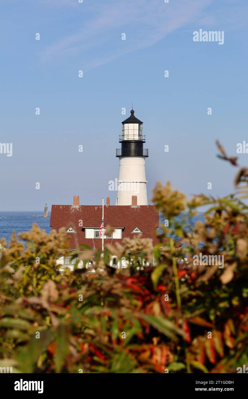 Lighthouse in the Fall Foliage Stock Photo - Alamy