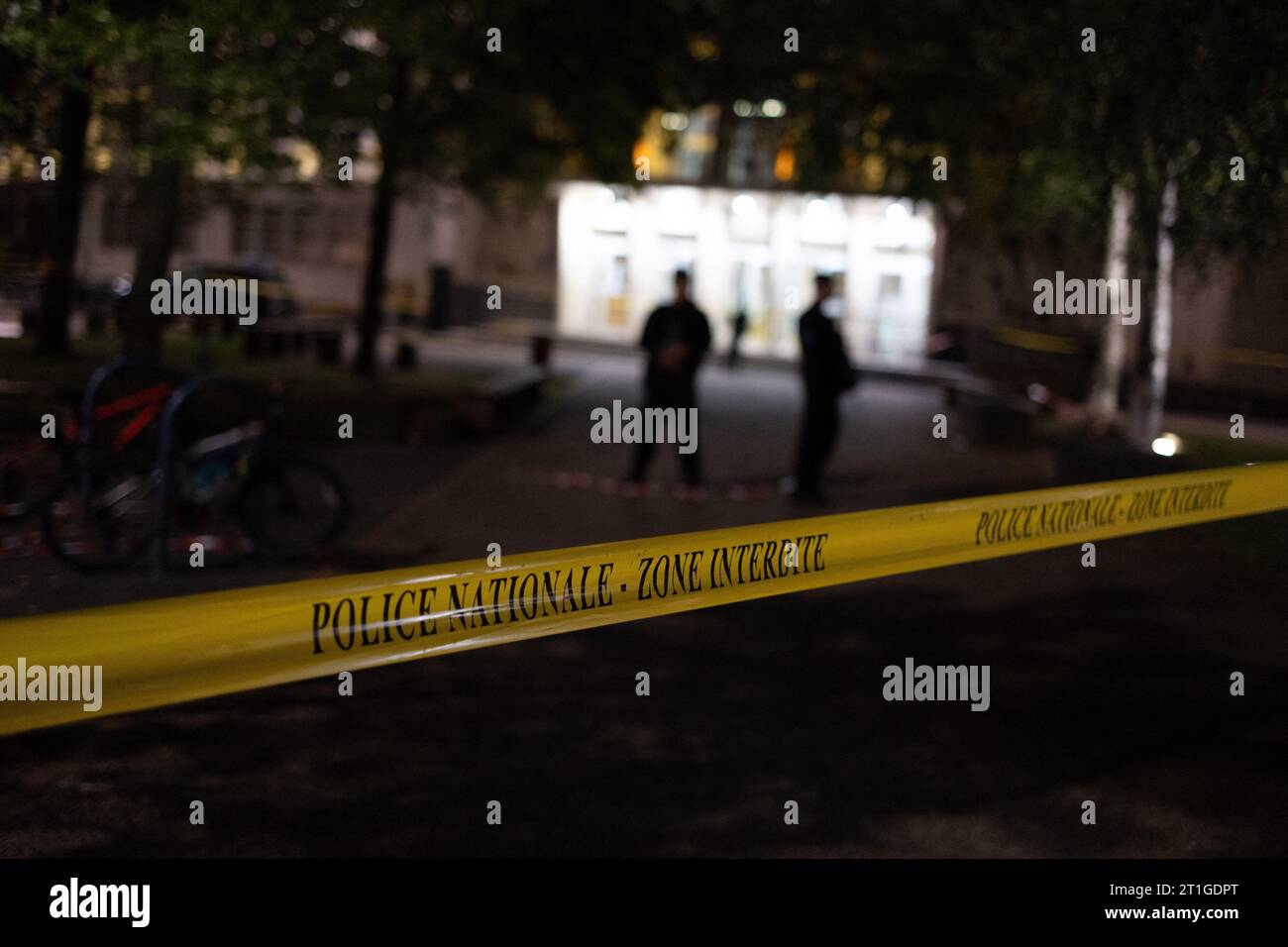 Arras, France. 13th Oct, 2023. French police officers stand in front of ...