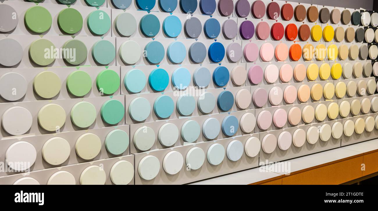 Paint colour palette on display in a store Stock Photo - Alamy