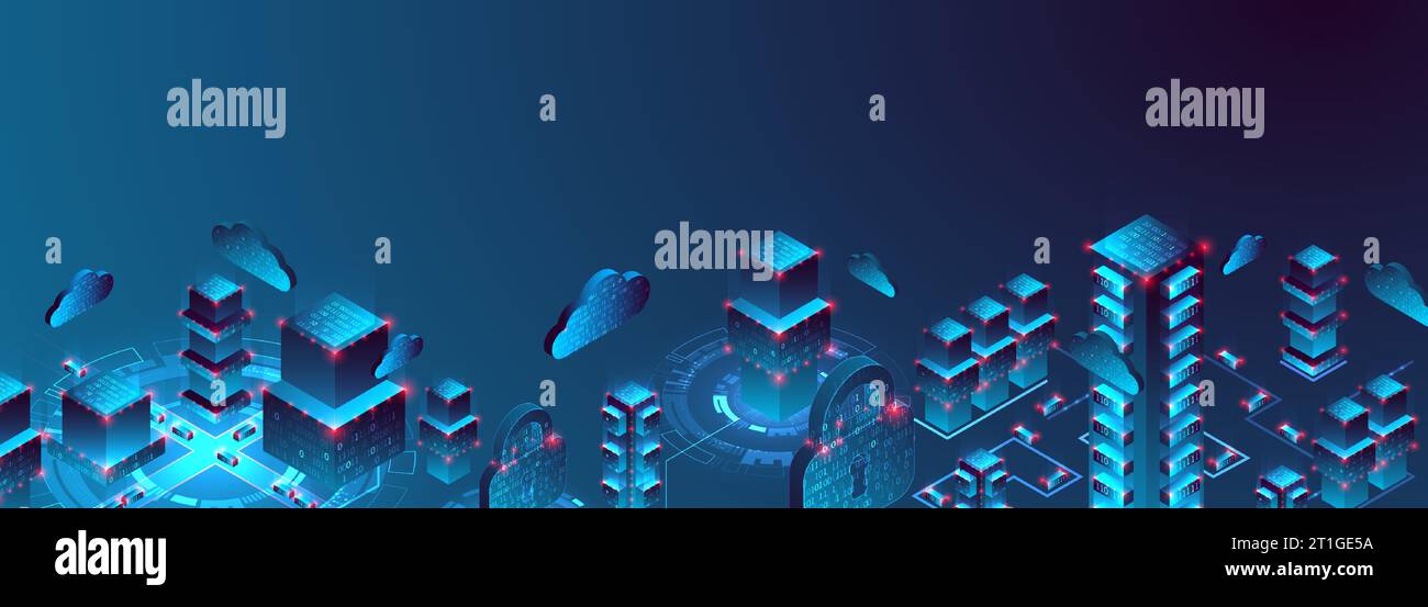 Smart city. Isometric big data concept, database. Abstract technology ...