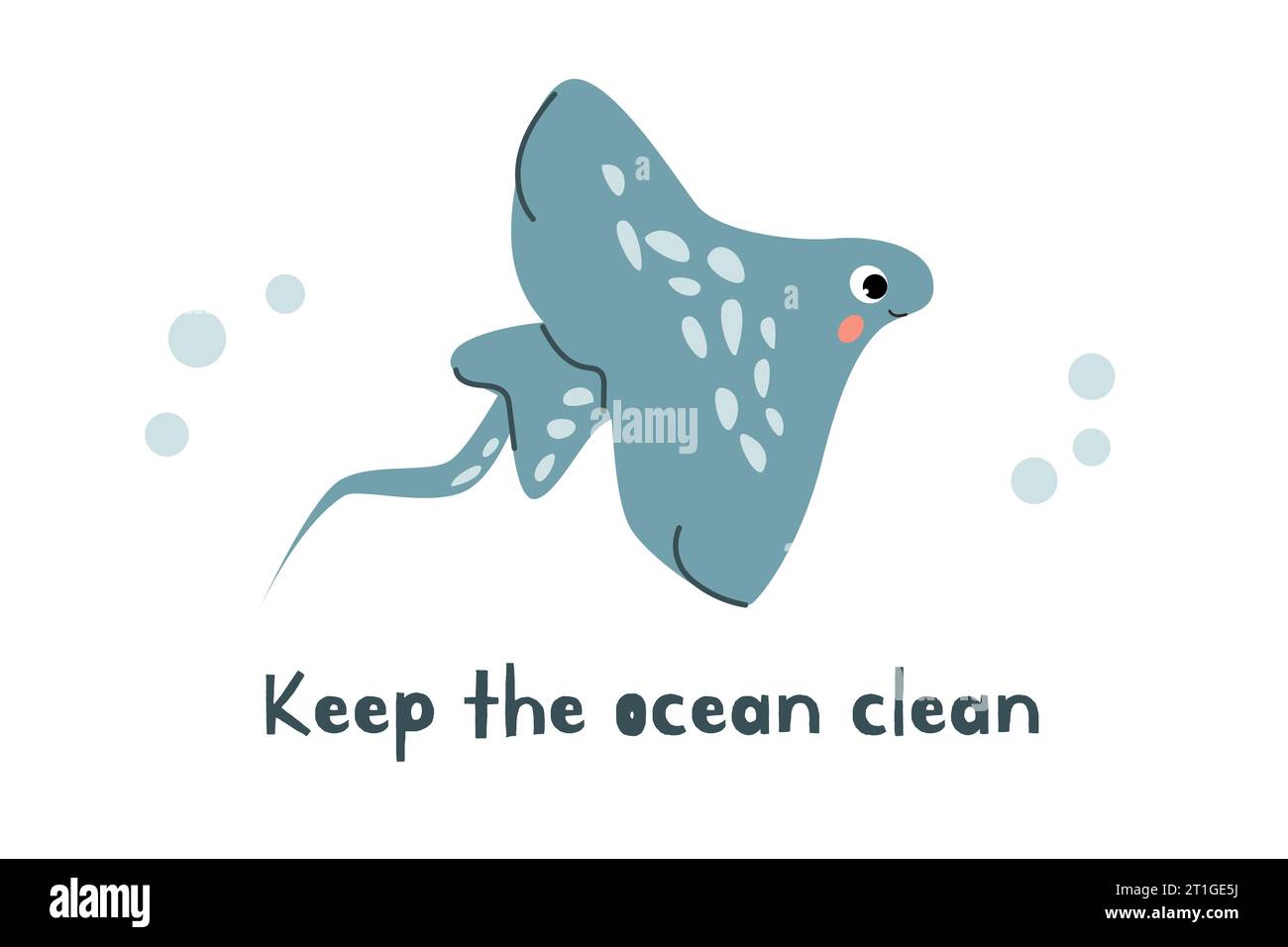 cute stingray and text keep the ocean clean card Stock Vector Image ...