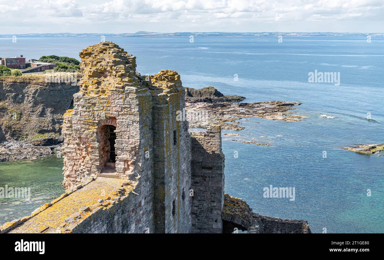 The top of the wall of Tantallon Castle with the North East tower ...