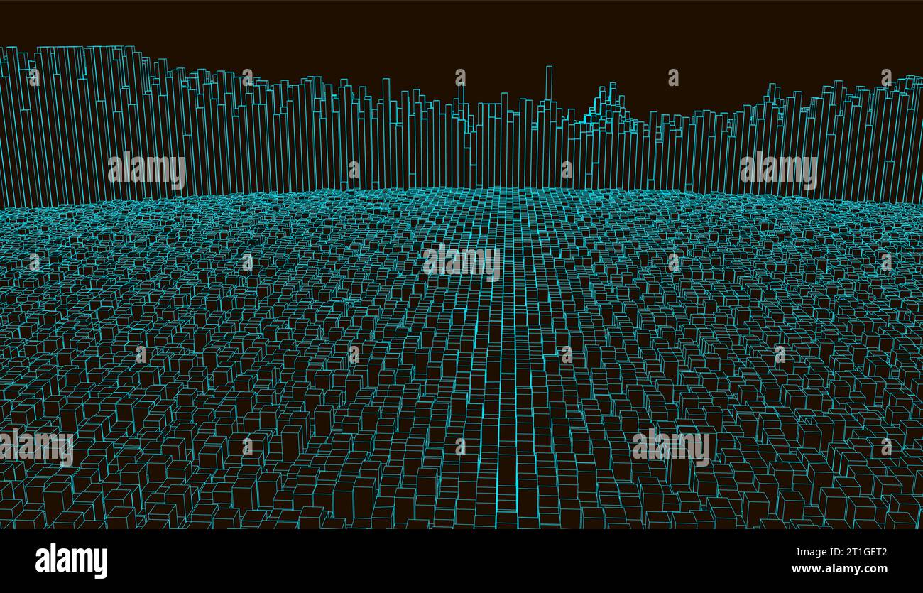 Square pattern. Wireframe landscape background. Futuristic vector ...