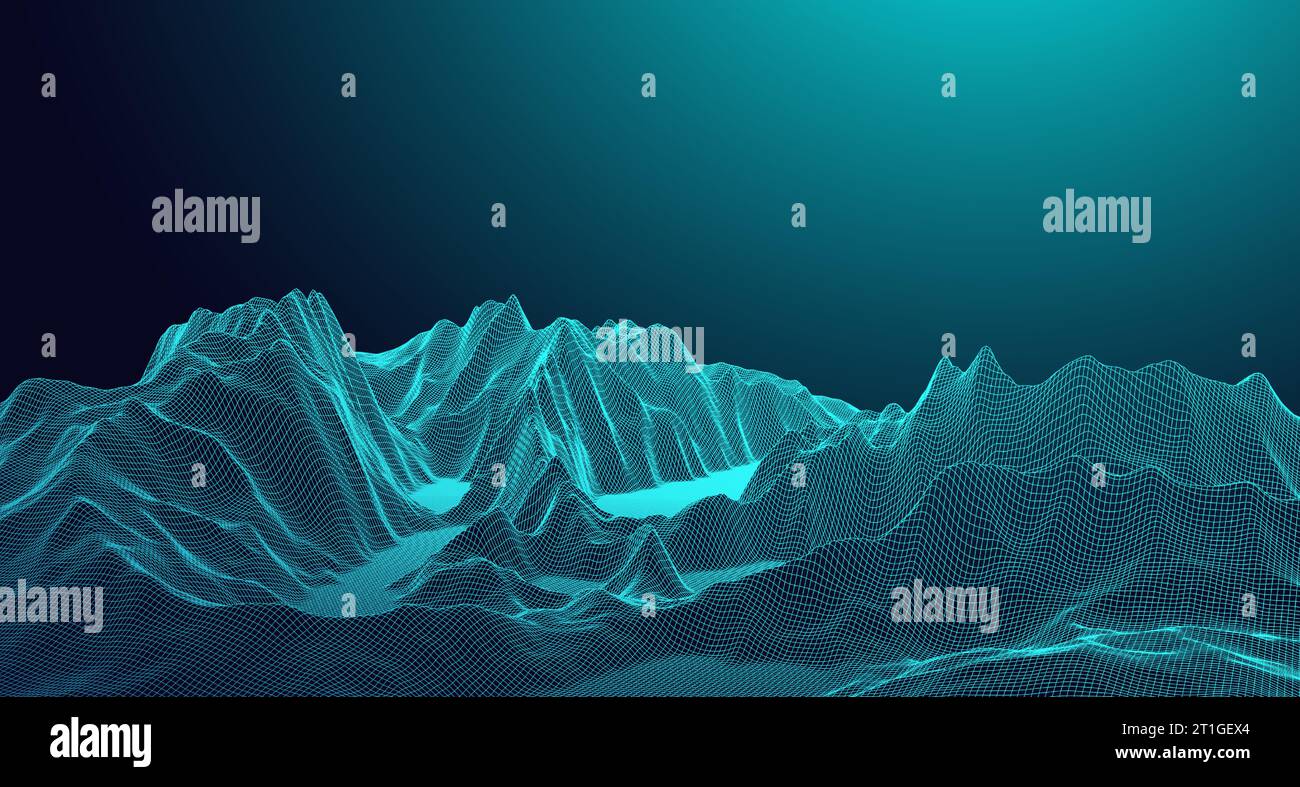 Wireframe landscape background. Futuristic vector illustration Stock ...
