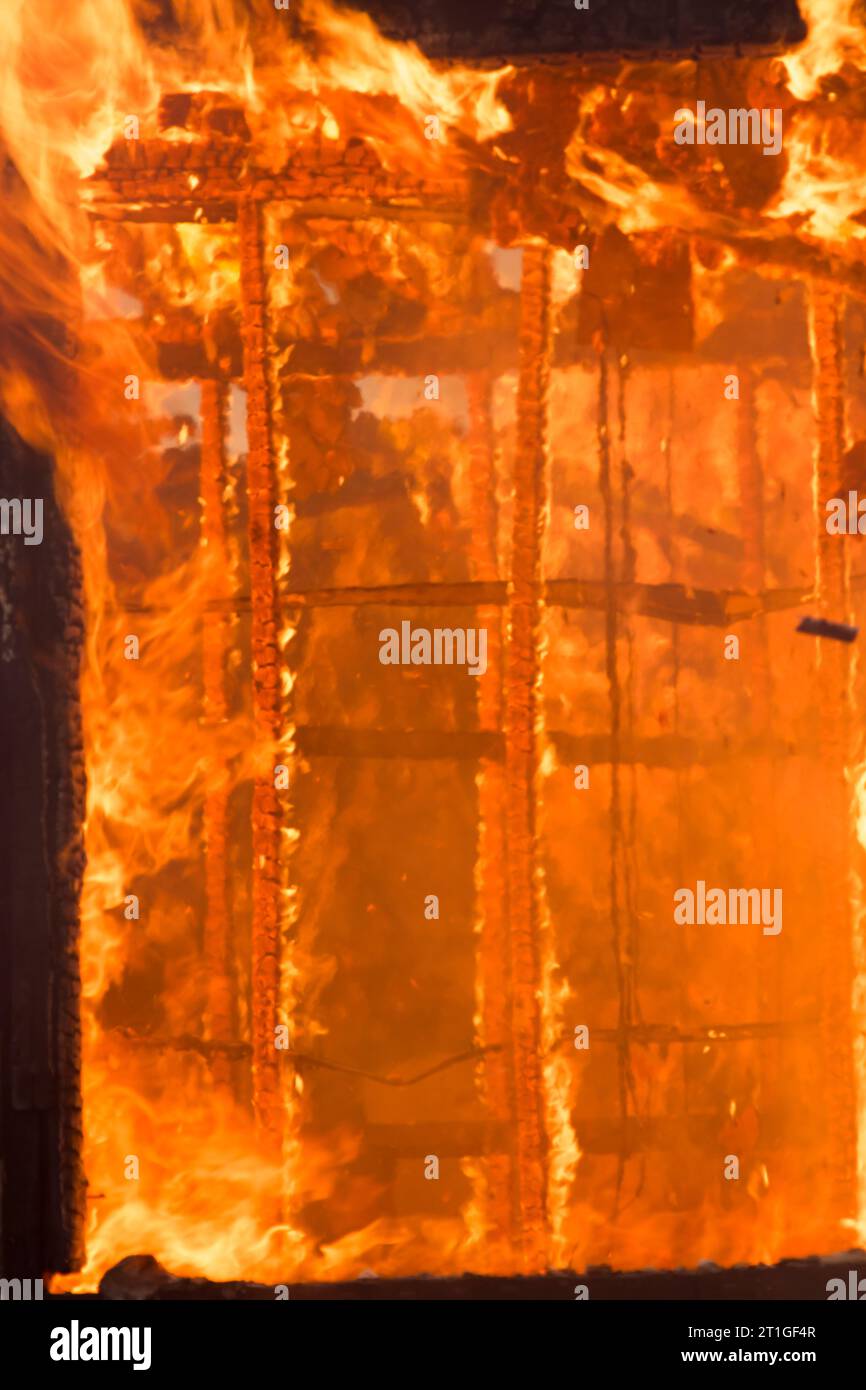 Burning Wall at a House Fire Stock Photo - Alamy