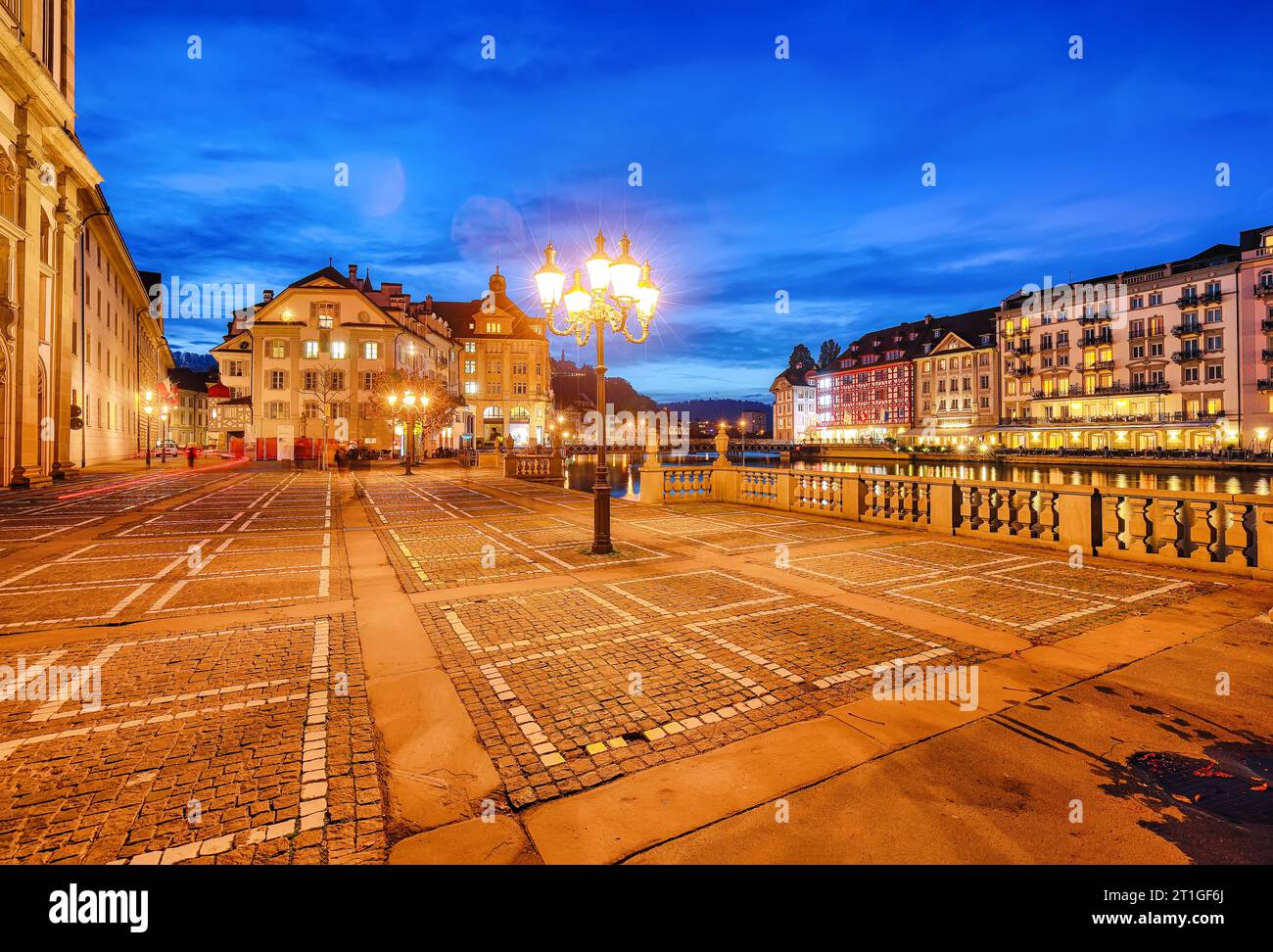 Beautiful historic city center of Lucerne with famous buildings during ...