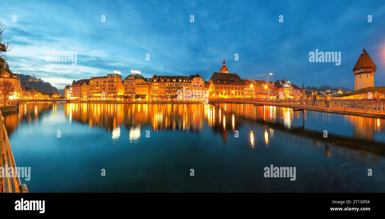 Beautiful historic city center of Lucerne with famous buildings and ...