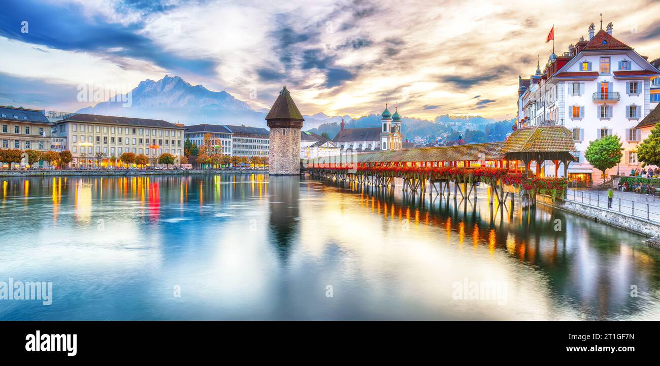 Breathtaking historic city center of Lucerne with famous buildings and ...