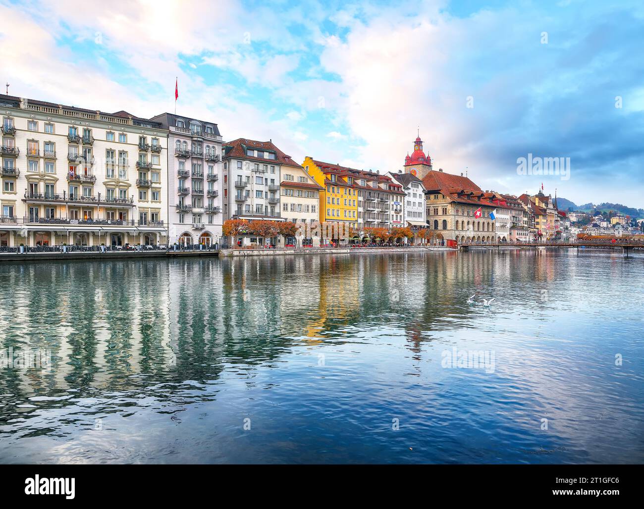 Fabulous historic city center of Lucerne with famous buildings and calm ...