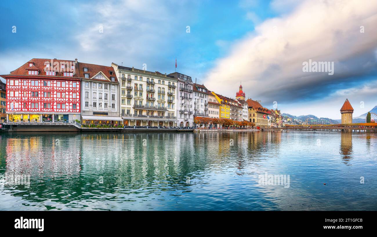 Breathtaking historic city center of Lucerne with famous buildings and ...