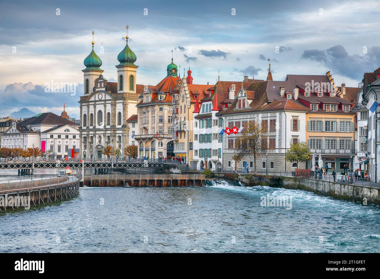 Astonishing historic city center of Lucerne with famous buildings and ...