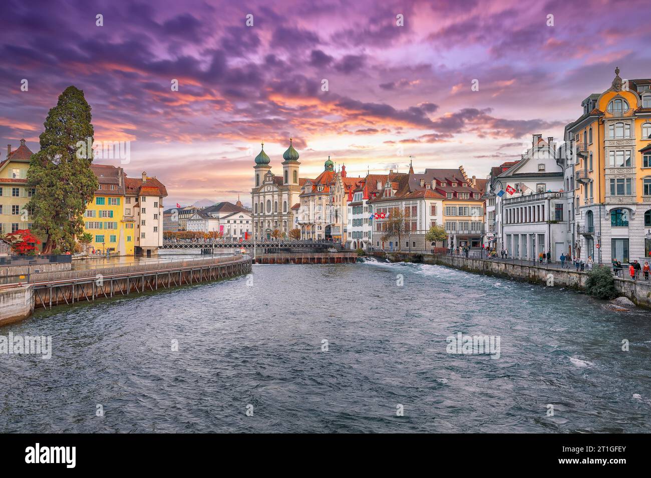 Amazing historic city center of Lucerne with famous buildings and lake ...
