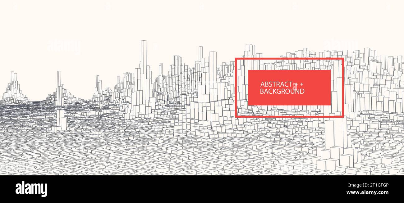 Square pattern. Wireframe landscape background. Futuristic vector ...