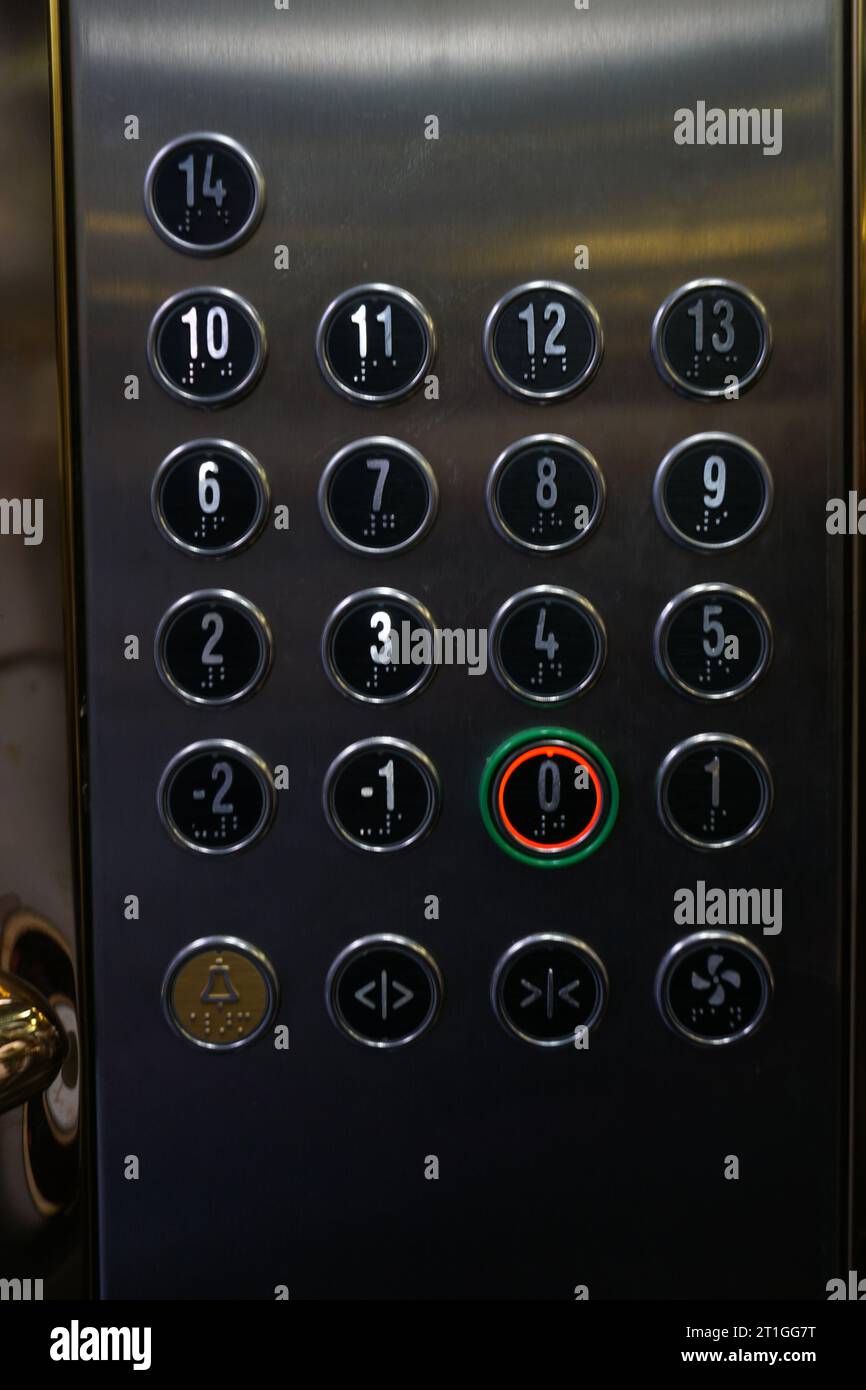Floor buttons inside the elevator. Elevator buttons in high-rise ...