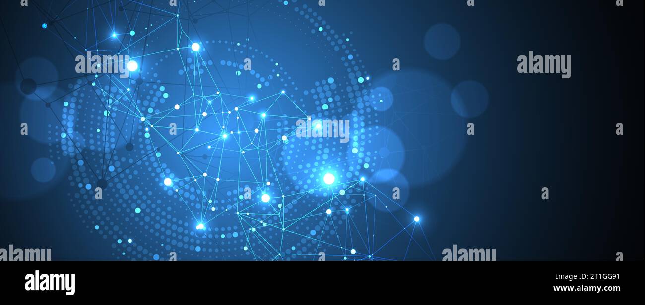 Polygonal science background with connecting dots and lines. Digital data visualization Stock ...