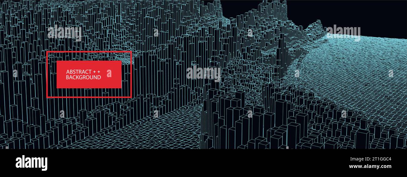 Square pattern. Wireframe landscape background. Futuristic vector ...